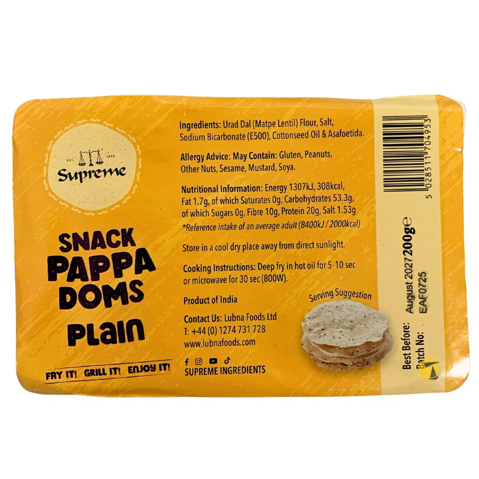 Supreme Mini Pappadoms Plain 200g – Mullaco Online
